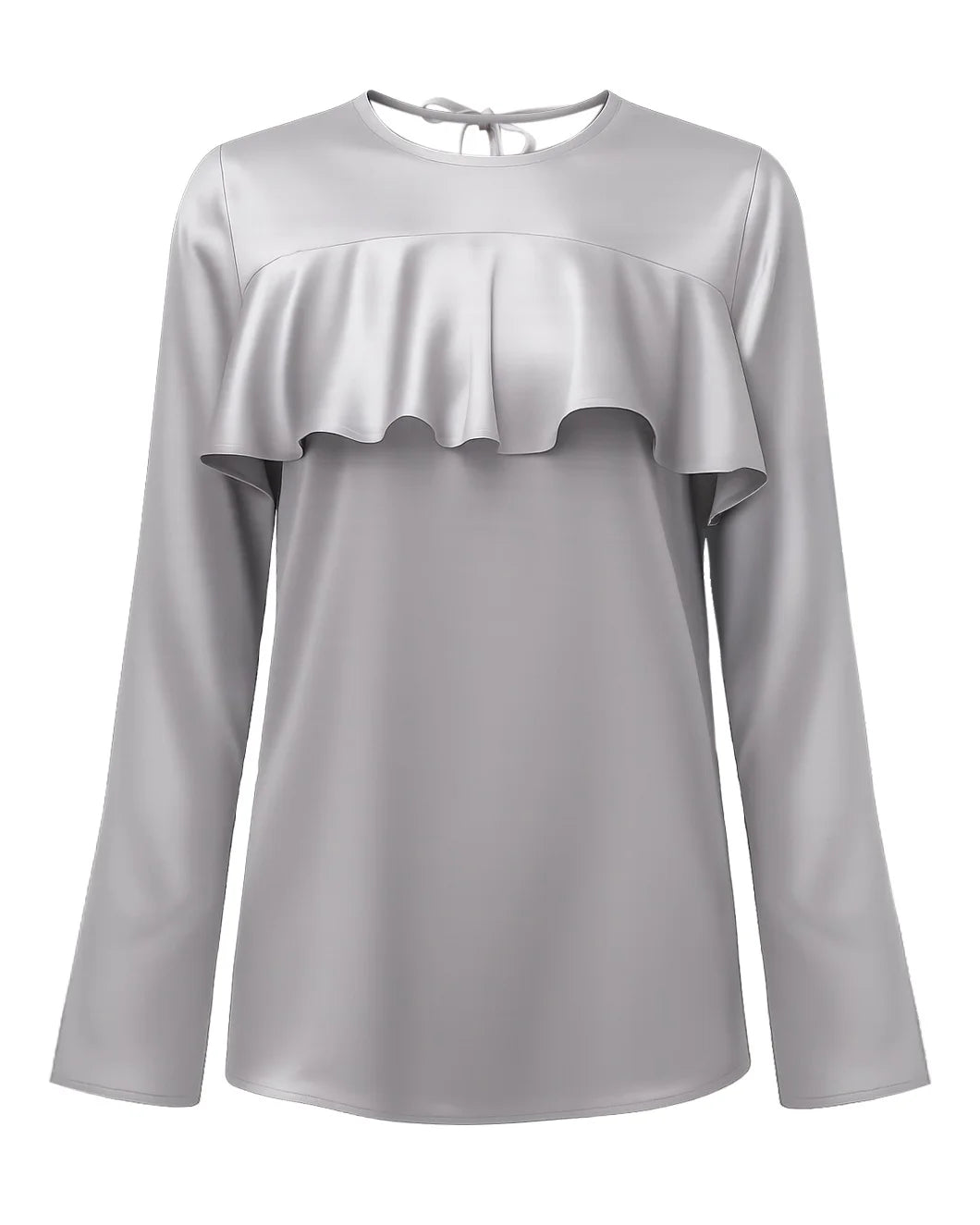 Ganni Double Viscose Satin Long Sleeve Ruffle Top
